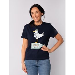wat? Apparel T-Shirt Möwe mit Hut in Dunkelblau | Gr.: 36