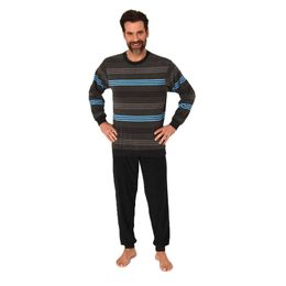 Normann Langarm Schlafanzug Frottee Stretch Pyjama B&uuml;ndchen - 86771 in blau | Gr.: 50