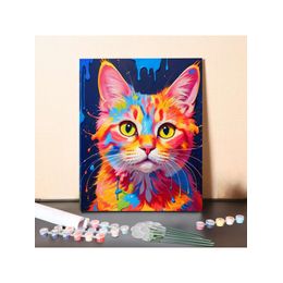 ARTNANAS DIY Malen nach Zahlen Set-"Pop-Art bunte Katze" | Gr.: 30x40 mit Rahmen