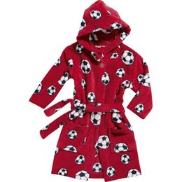 Playshoes Fleece-Bademantel Fußball in Rot | Gr.: 98/104