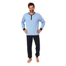 Normann Langarm Schlafanzug Pyjama Bündchen Alloverprint 125 101 90 514 in hellblau | Gr.: 52