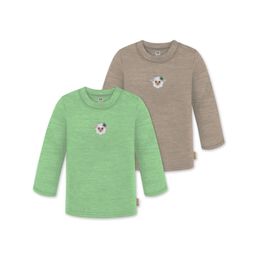 Normani Outdoor Sports 2er Pack Baby Merino Longsleeve Taupo in Gr&uuml;n/Beige | Gr.: 98/104
