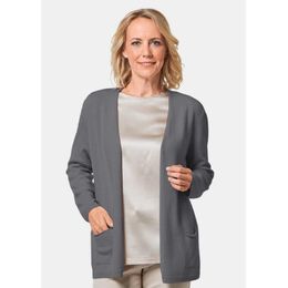 GOLDNER Kurzgr&ouml;&szlig;e: Kaschmirstrickjacke Cardigan in langer offener Form in grau | Gr.: 21