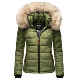 Winterjacke Marikoo "Lerikaa", Damen, Gr. XL (42), grün (olivgrün), Oberstoff: 100% Polyester, Futter: 100% Polyester, Wattierung: 100% Polyester, Ärmelfutter: 100% Polyester, Kunstpelz: 90% Polyacryl, 10% Polyester, tailliert hüftbedeckend, hoch geschlossener Ausschnitt, mit Knopf Rippstrickbündchen kontrastfarben, Jacken, Winter Steppjacke mit abnehmbarem Kunstfell