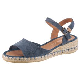 Sandale VERBENAS "VALERIE SERRAJE", Damen, Gr. 39, blau (jeansblau), Veloursleder, Schuhe Sandale, Sommerschuh, Riemchensandalette, Urlaubschuh mit Keilabsatz