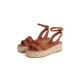Keilsandalette Tommy Hilfiger "LEATHER ROPE REAL ESPAD SANDAL", Damen, Gr. 40, braun, Leder, Schuhe, Plateau, Sommerschuh, Riemchensandale mit verstellbarer Schnalle