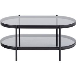 ACTONA GROUP Couchtisch 1 Stk. tlg. tischplatte aus gehärtetem Rauchglas.Oval, 1 Ablage, B: 95 cm rauch + matt schwarz + rauch