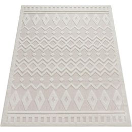 Paco Home Teppich &raquo;Livorno 671&laquo; rechteckig 14 mm H&ouml;he Uni-Farben, Scandi, Rauten Muster, Hoch-Tief Effekt, Outdoor geeignet beige Polypropylen