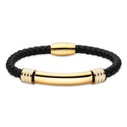 Bruno Banani Armband »Schmuck Geschenk Edelstahlarmband mit Lederimitat« gelbgoldfarben-schwarz-weiß 20 cm Extravagantes Armband von Bruno Banani