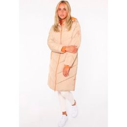 Zwillingsherz Damen Steppmantel &raquo;"Positive Mind"&laquo; Doppelzipper, Kapuze mit Schriftzug hinten, Kontrastdetails, w&auml;rmend beige M