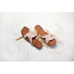 Pantolette ANISTON SHOES, Damen, Gr. 36, beige (naturfarben), Textil, Schuhe Pantolette, Flat, Sommerschuh, Strandschuh, Glitzersteine - NEUE KOLLEKTION