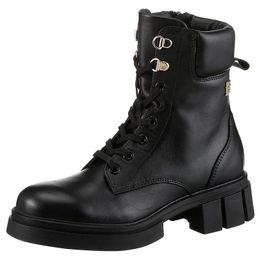 Tommy Hilfiger Bikerboots »LACE-UP BIKER LEATHER«, Blockabsatz, Schnürboots, Stiefelette mit gepolstertem Schaftrand schwarz 37 37 Trendige...