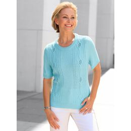 Kurzarmpullover Classic Basics "Pullover", Damen, Gr. 44, blau (aquamarin), 100% Polyacryl, unifarben, Pullover