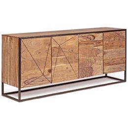 B-Ware Einzelst&uuml;ck Sideboard Kommode Akazienholz stonefarben massiv 175 x 85 x45 cm Kaddy