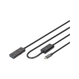 Digitus Aktives USB 3.2 Gen 1 Verl&auml;ngerungskabel, USB-C Stecker > USB-A Buchse schwarz, 10 Meter, Repeater Kabel