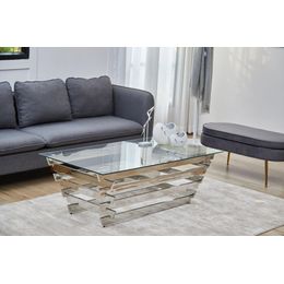 Couchtisch Salesfever "Eleganter Tisch für Wohnzimmer", silber (silber, silber, klar), B:130cm H:45cm T:70cm, Edelstahl, Sicherheitsglas, Tische, Edles Design-Gestell aus rostfreiem Stahl