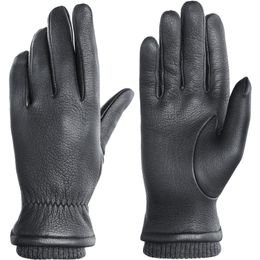 Lederhandschuhe Pearlwood, Damen, Gr. 7, schwarz, Ziegenleder, meliert, unifarben, Handschuhe, mit weichem Innenfutter
