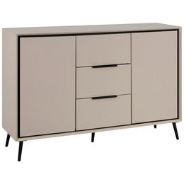 Livetastic Kommode, Schwarz, Sand, Metall, 4 F&auml;cher, 3 Schublade(n) Schubladen, 135x90x38 cm, Wohnzimmer, Kommoden & Sideboards, Kommoden