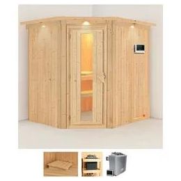 Sauna Karibu "Siirin", beige (naturbelassen), Saunaofen, externe Steuerung, 9 kW, Saunen, Ofen 9 KW externe Strg easy