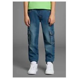 Cargojeans Arizona "Stretch-Jeans f&uuml;r Jungen", Jungen, Gr. 158, N-Gr, blau (blau, denim), Denim/Jeans, Obermaterial: 98% Baumwolle, 2% Elasthan, Basic lang, Jeans, gerades Bein, mit Bindeband und Gummizug, normale Taille