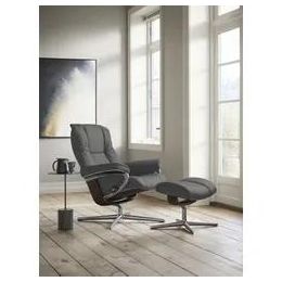 Relaxsessel stressless "Mayfair", grau (grau batick), B:92cm H:103cm T:79cm, Leder BATICK: BATICK ist ein leicht korrigiertes, durchgef&auml;rbtes und genarbtes M&ouml;belleder, bei dem die meisten Unebenheiten und Spuren in der Regel entfernt wurden., Sessel, Relaxsessel, mit Cross Base, Gr&ouml;&szlig;e S, M & L, Holzakzent Braun