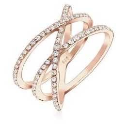 Fingerring Elli "Verschlungen Kristalle 925 Silber" Gr. 52, rosa (rosegold), Fingerringe, Damen, 52mm,mit Steinen, Silber 925 (Sterlingsilber), 12mm, Fingerring