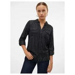 V&eacute;ro Moda Hemdbluse VERO MODA "VMBUMPY LS GLITTER SHIRT WVN GA NOOS", Damen, Gr. L, silber (schwarz stripes:silber lurex), Web, Obermaterial: 98% Viskose, 2% metallisierte Fasern, gestreift, gl&auml;nzend, regular fit Po-bedeckend, V-Ausschnitt, Blusen Hemdbluse, mit Glitzereffekt