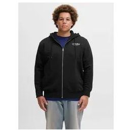 Jack & Jones PlusSize Kapuzensweatshirt "JJESOHO SWEAT ZIP HOOD NOOS PLS", Herren, Gr. 6XL, schwarz, angeraute Sweatware, Obermaterial: 80% Baumwolle, 20% Polyester, JACK & JONES PLUSSIZE, bedruckt, regular fit, Rippb&uuml;ndchen, Sweatshirts