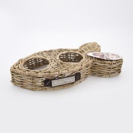 Happy-House Beigefarbener Doppelnapf aus Rattan 47x23cm
