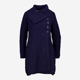 Dunkelblaue Long Fit Strickjacke aus Merinowolle