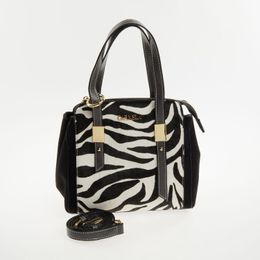 Schwarze Handtasche aus Wildleder mit Animal-Print