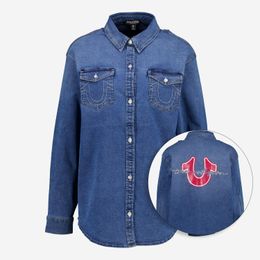 True Religion Blaues Jeans-Shacket mit Logo