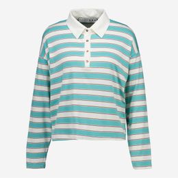Blau-wei&szlig;es lang&auml;rmliges Poloshirt mit Streifenmuster