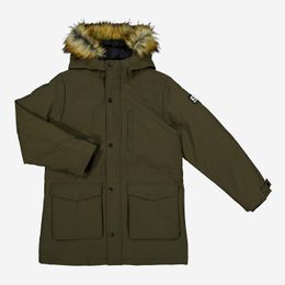 Diesel Dunkelgrüne Parka-Jacke mit Kapuze und Kunstfell