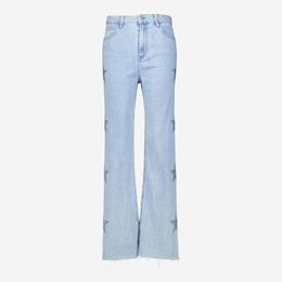 Hellblaue Wide Leg Jeans mit Sternmotiven