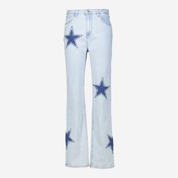 Hellblaue Straight Leg Jeans mit Sternmotiven