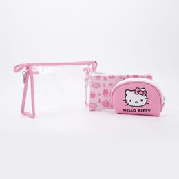 3-teiliges rosa Kosmetiktaschen-Set mit Hello Kitty-Motiv