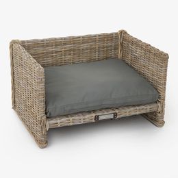 Happy-House Haustier-Sofa aus Rattan mit grauem Kissen 80x60cm