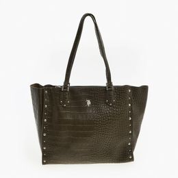 Dunkelgr&uuml;ne Tote Bag in Reptiloptik