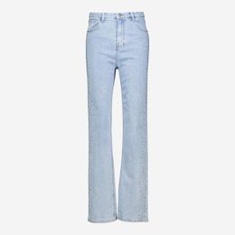 Blaue Straight Leg Jeans mit Ziersteinen