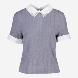 Graue gestrickte Bluse mit Verzierungen
