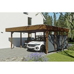 Skan Holz Doppelcarport 'Friesland Hybrid Set 13' Fichtenholz nussbaumfarben 557 x 555 cm