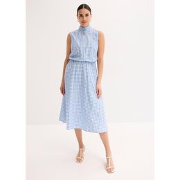 bonprix Kleid aus Baumwoll-Popeline, blau, Gr.52, stilvolles Kleid aus Baumwoll-Popeline mit Vichy Karo, 100% Baumwolle (organic)