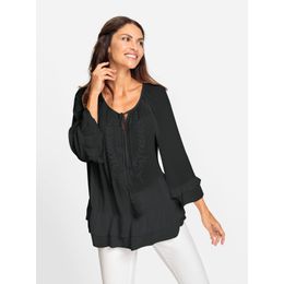 WITT Damen Schlupfbluse mit Blumenstickerei, schwarz, Gr&ouml;&szlig;e 40