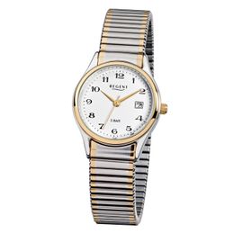 Regent Uhren Quarzuhr REGENT "F461, 12310133", silber (silberfarben, goldfarben), Armbanduhren, Damen, Armbanduhr, Damenuhr, Flexband, Zugband, Edelstahlarmband, Ø ca. 29 mm