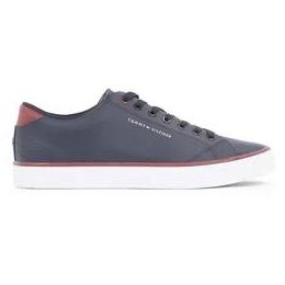 Sneaker Tommy Hilfiger "TH HI VULC CORE LOW LEATHER ESS", Herren, Gr. 44, blau (dunkelblau), Leder, Lederimitat, kontrastfarbene Details, Schuhe Sneaker, Freizeitschuh, Halbschuh, Schn&uuml;rschuh mit Ziern&auml;hten an der Ferse