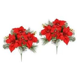 Kunstblumenstrau&szlig; I.GE.A. "Bouquet Poinsettia/Beeren/Tannenzweige", rot, B:33cm H:45cm L:33cm, Polyester, Kunstpflanzen, 2er Set Weihnachtsblumen Weihnachtsdeko Adventsdeko Christstern Deko