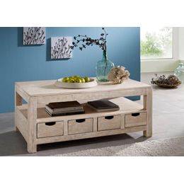 Couchtisch Akazie 120x70x50 white stone get&uuml;ncht NATURE WHITE #33