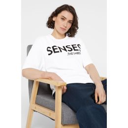 Rundhalsshirt SENSES.THE LABEL, Damen, Gr. XS, wei&szlig;, Single Jersey, Material: 100% Baumwolle, bedruckt, oversize normal, Rundhals, eingesetzt gerader Abschluss, Shirts Rundhalsshirt, aus Baumwolle