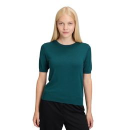BETTY & CO Kurzarmshirt BETTY & CO "Damen Feinstrickpullover mit Rundhalsausschnitt", Damen, Gr. 36, deep teal, Strick, Obermaterial: 80% Viskose, 20% Polyamid., figurumspielend normal, Rundhals, Shirts